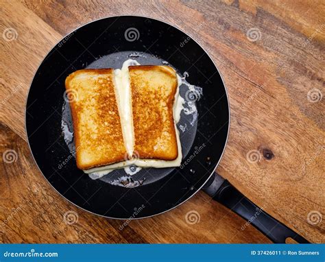 Grilled Cheese Sandwich On Skillet Stock Image Image Of Wooden