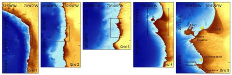five level of nested grids used in the numerical simulations the