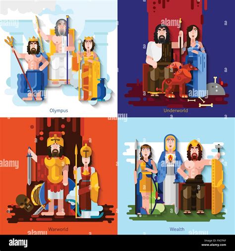 Los dioses olímpicos 2x2 concepto de dibujos animados Imagen Vector de