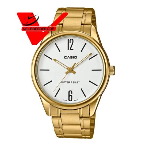 เวลาดีดี นาฬิกา Casio Standard Mtp V005g 7a นาฬิกาข้อมือสุภาพบุรุษ Gold สายแสตนเลสแท้ รุ่น Mtp