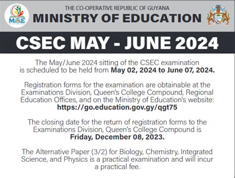 Ministry Of Education Notice Csec May June 2024