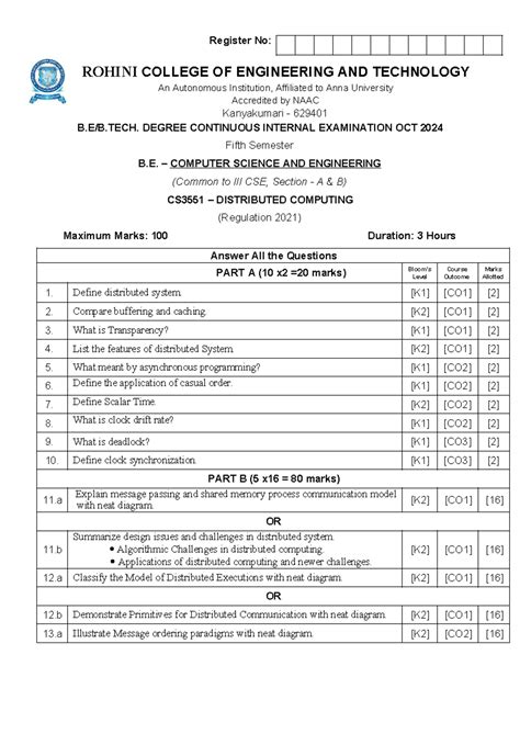 CSE CS Distributed Computing Internal Exam Question Paper Studocu