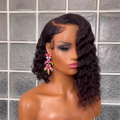Glueless Asymmetric Side Part Bob Closure Wig Deep Wave 100 Human Hai