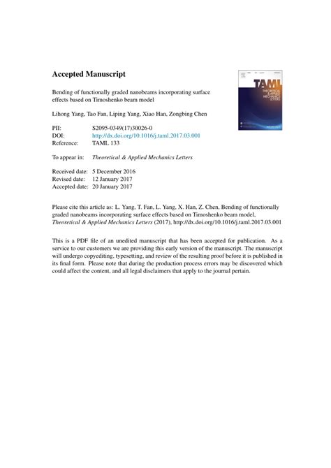Pdf Bending Of Functionally Graded Nanobeams Incorporating Surface