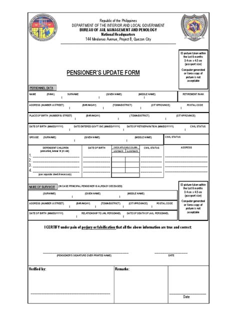 Pensioners Update Form Bureau Of Jail Management And Penology