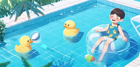 夏天小朋友在泳池解暑插画图片素材下载格式熊猫办公