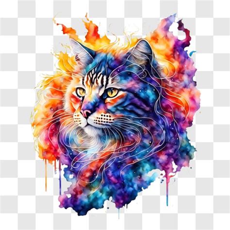 Descarga Pintura Abstracta De Un Gato Colorido Sobre Fondo Negro PNGs