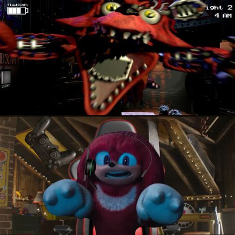 Knuckles Gets Jump Scared By Foxy By Draco Awesomeness On Deviantart