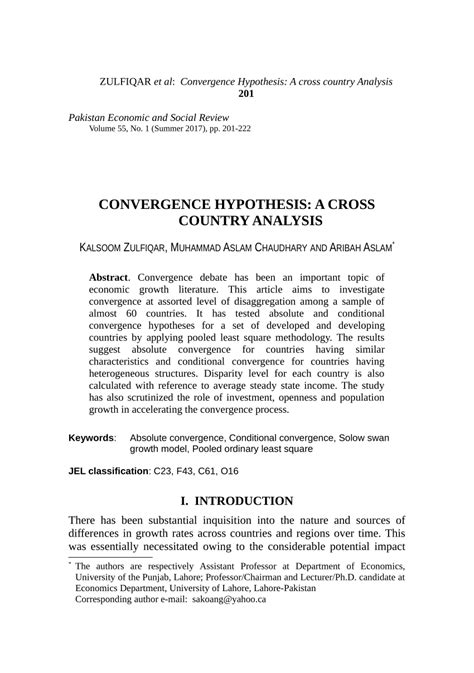Pdf Convergence Hypothesis A Cross Country Analysis