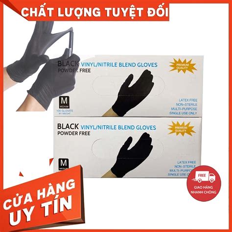 Bao Tay Y Tế Đen Không Bột Hộp 100 Chiếc 50 đôi Găng Tay Đen Siêu