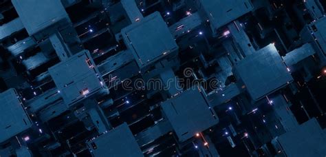 abstract blocky shape with glowing led lights concept for blockchain