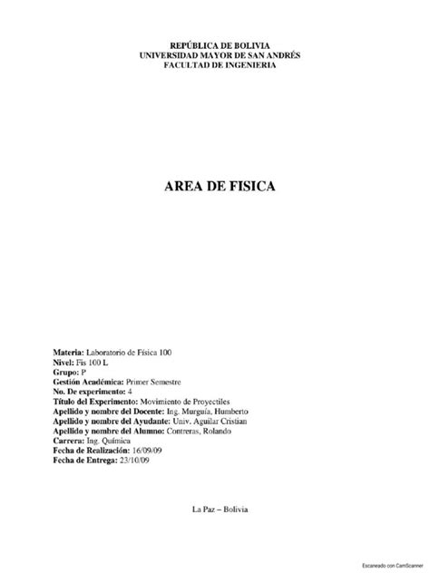 Movimiento De Proyectiles Pdf