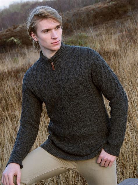 Irish Aran Sweater With Half Zip Design The Irish Celtic Craft Shop