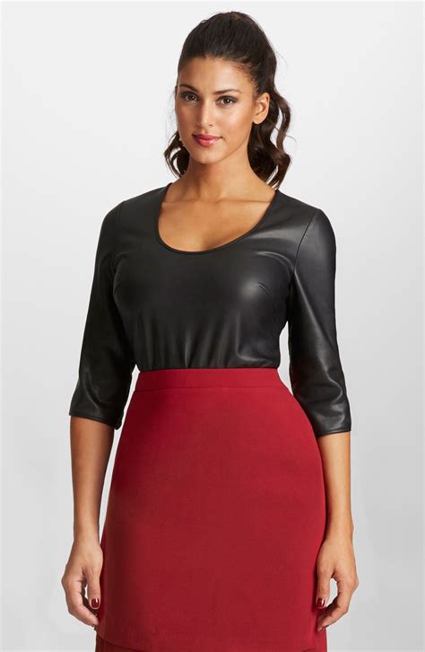 Mynt 1792 Super Stretch Faux Leather And Jersey Bodysuit Plus Size