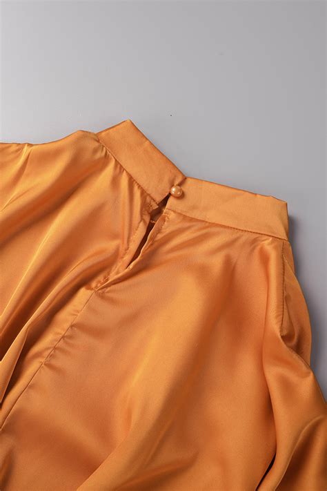 Wholesale Orange Casual Daily Solid Appliques Beading O Neck Long Dress