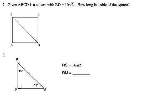 Solved Given ABCD Is A Square With BD How Long Is Chegg Com