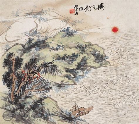 蒲华 海天旭日图 镜心 设色纸本 收藏资讯 艺术家 书画家 书画名人 书法家 中华收藏网