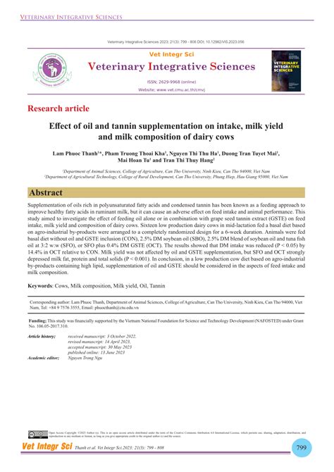 Pdf Effect Of Oil And Tannin Supplementation On Intake Milk Yield And Milk Composition Of