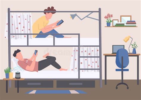 Students In Dormitory Flat Vector Characters Set Stock Vector