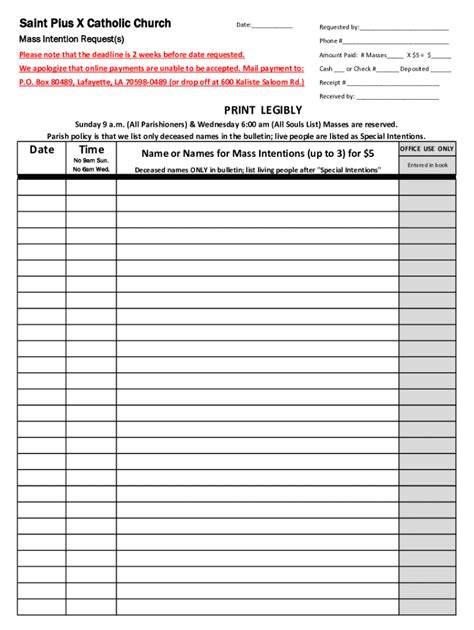 Fillable Online Mass Intention Request Fax Email Print Pdffiller