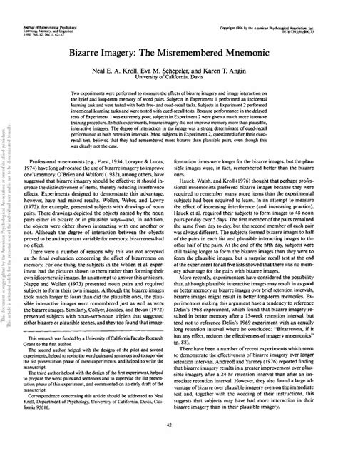 Bizarre Imagery The Misremembered Mnemonic Pdf Recall Memory