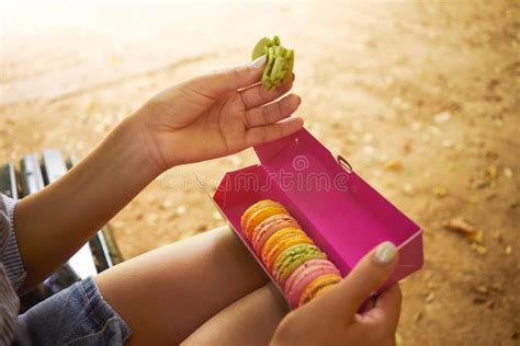 Girl Eating Macarons Stock Image Image Of Cafes Cake 77847587