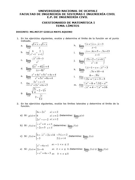 Ejercicios De Límites Pdf