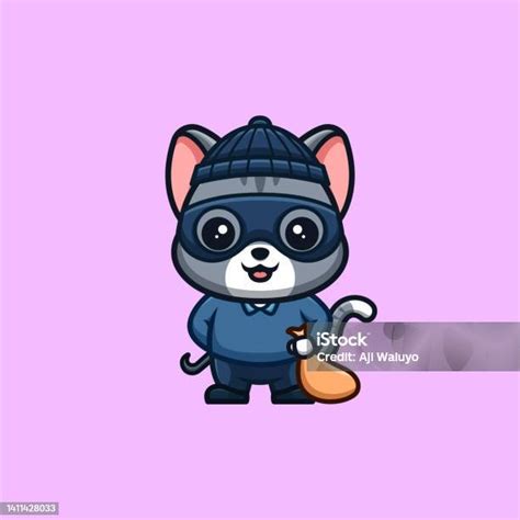 국내 고양이 도둑 귀여운 크리에이티브 카와이 만화 마스코트 로고 0명에 대한 스톡 벡터 아트 및 기타 이미지 0명 가축