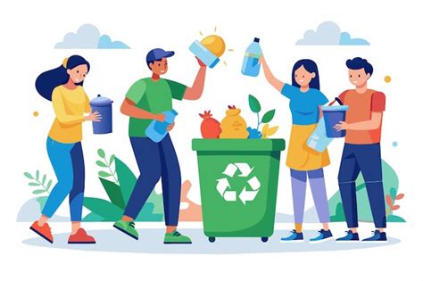 Premium Vector Four People Recycling Waste In Park