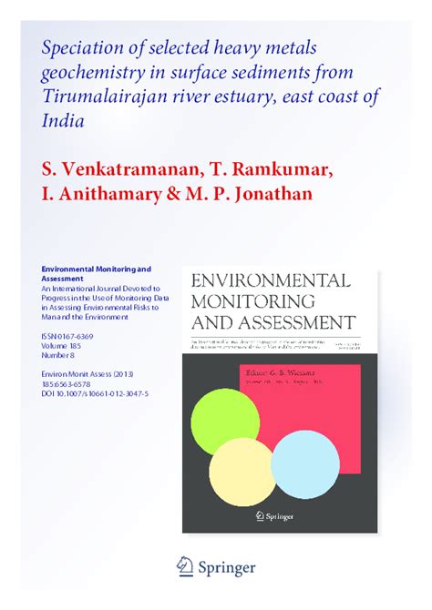 Pdf Speciation Of Selected Heavy Metals Geochemistry In Surface Sediments From Tirumalairajan