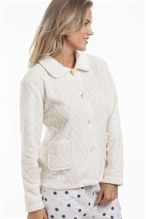 Ivory Floral Print Jacquard Fleece Bed Jacket