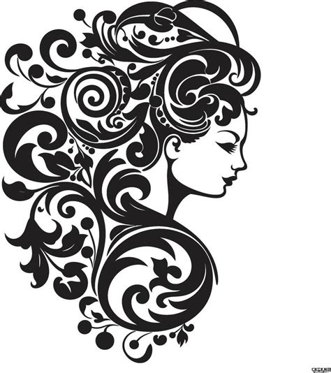 Classic Beauty Bloom Black Floral Border Retro Rose Radiance Womans Face Emblem 46163730 Vector