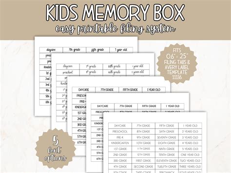 Memory Box Filing System Printable Milestone Tote Labels File Tabs