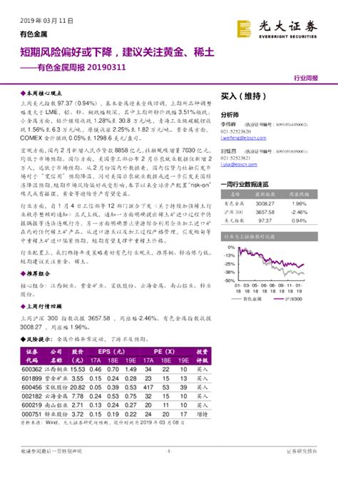 有色金属周报：短期风险偏好或下降，建议关注黄金、稀土