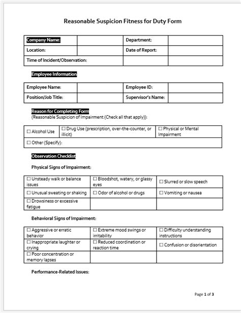 Fitness For Duty Form Template Download Ms Word File