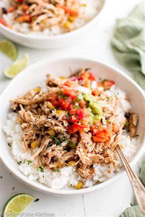 Slow Cooker Chicken Burrito Bowls Belle Of The Kitchen
