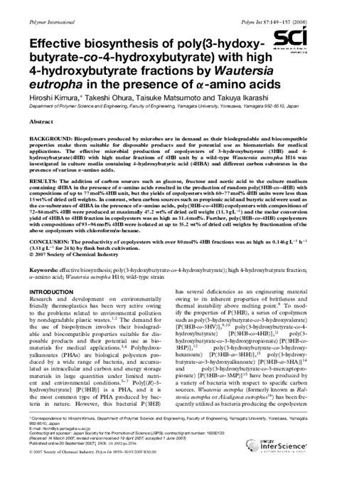 Pdf Effective Biosynthesis Of Poly3 Hydoxy Butyrate Co 4