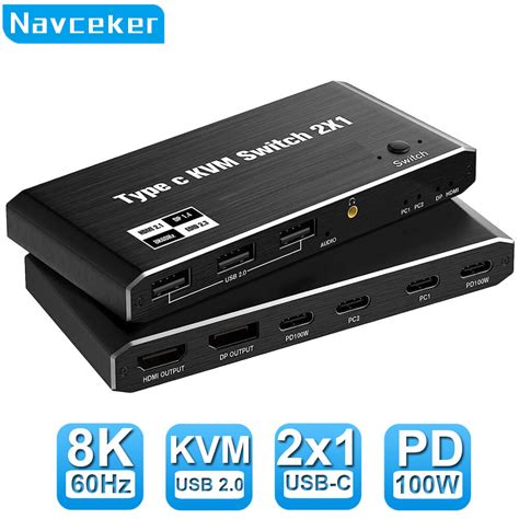 8k Usb C Kvm Switch 100w Pd Thunderbolt Usb Switch 2 Laptops 1 Monitor Navceker Store