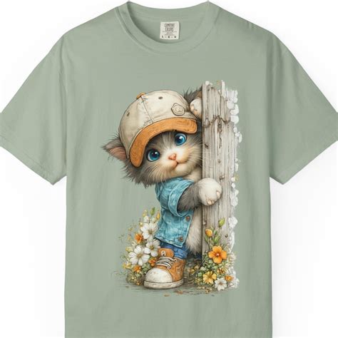 Cute Cat T Shirt Adorable Kitten Graphic Tee Aesthetic Cat Art Shirt