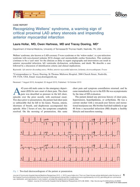 Pdf Recognizing Wellens Syndrome A Warning Sign Of Critical Proximal Lad Artery Stenosis And