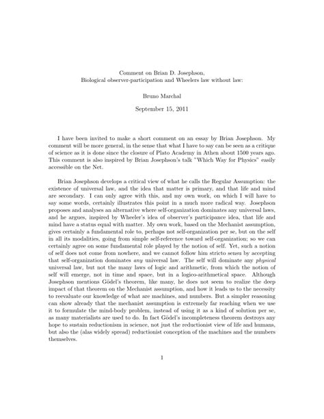 Pdf Comment On Brian D Josephsons “biological Observer