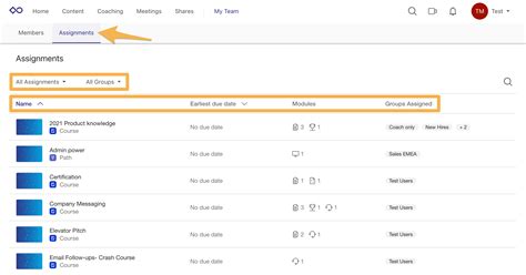see your teams assignments in my team hub assignments showpad help