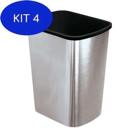 Kit 4 Lixeira Cesto Sem Tampa 9 Litros Label Inox Prata Cl09 Em