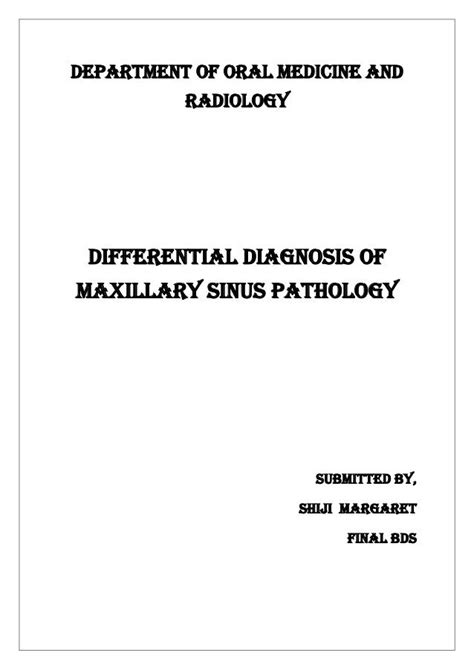 Department Of Oral Medicine And Radiology Differential Diagnosis Of