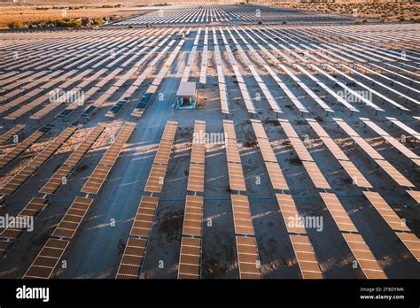 Aerial View Of Industrial Sized Solar Panel Farm In California Desert