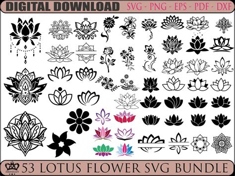 53 Lotus Flower Svg Bundle Lotus Flower Cricut Namaste Cut Files