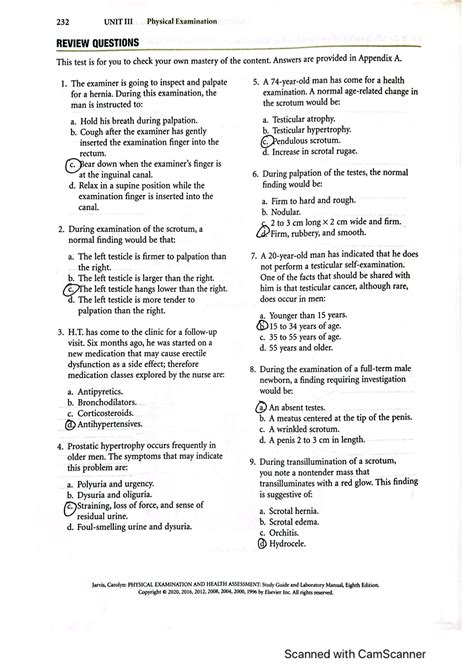 Week 11 Week 11 232 UNIT Physical Examination REVIEW QUESTIONS This