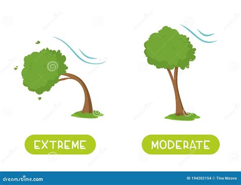 Extreme And Moderate Antonyms Word Card Vector Template Opposites