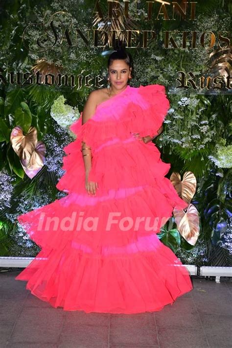 Neha Dhupia Looked Breathtaking In A Tiered Ruffle Tiedye Gown At The