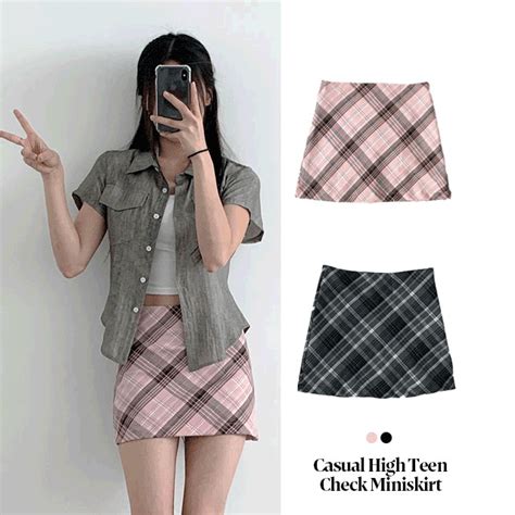 [하이틴무드💗 긱시크룩] 리나 캐주얼 하이틴 모던 체크미니스커트 에이블리